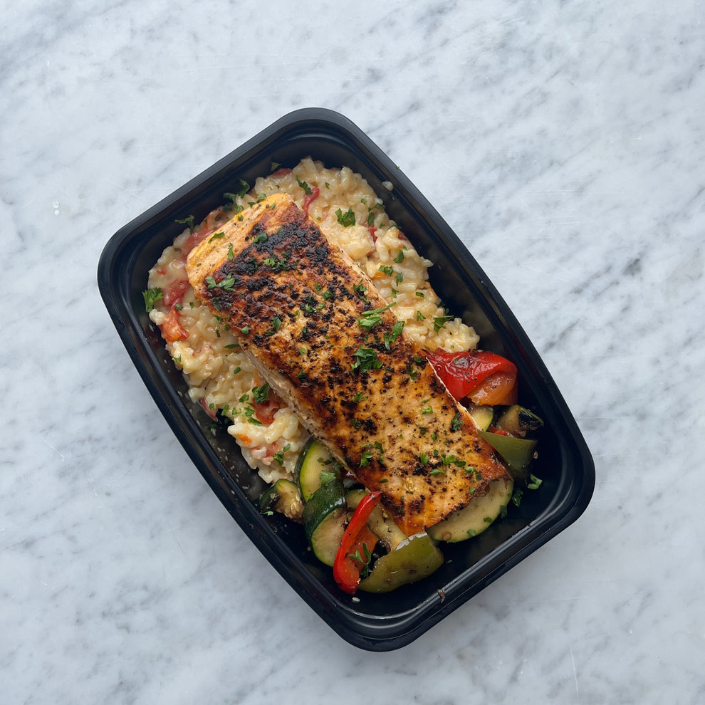 Herb Crusted Salmon & Sundried Tomato Risotto – 716 Fresh
